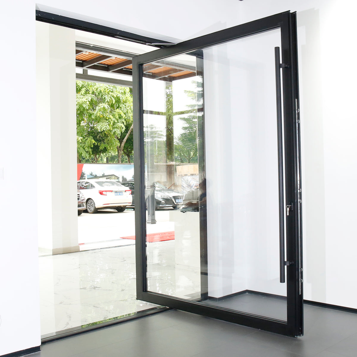 Revolving Tempered Glass Free Standing Aluminum Frame Office Entry Piv ...